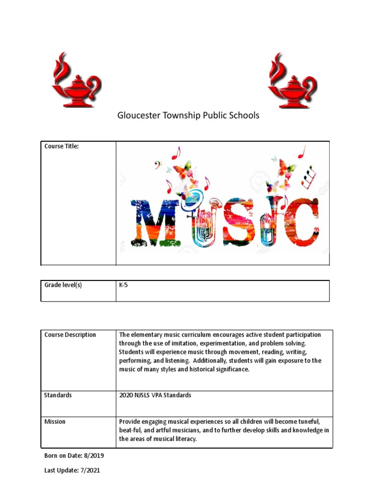Elementary Music Curriculum 2021-22 - 1 - 1 | PDF | Chord (Music) | Harmony