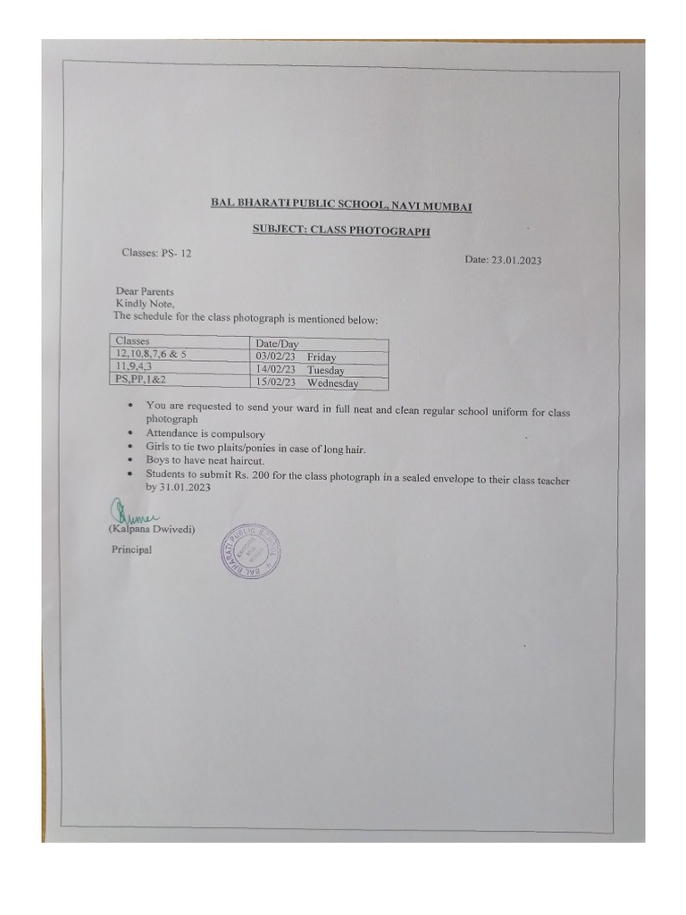 Circular For Class Photo | PDF