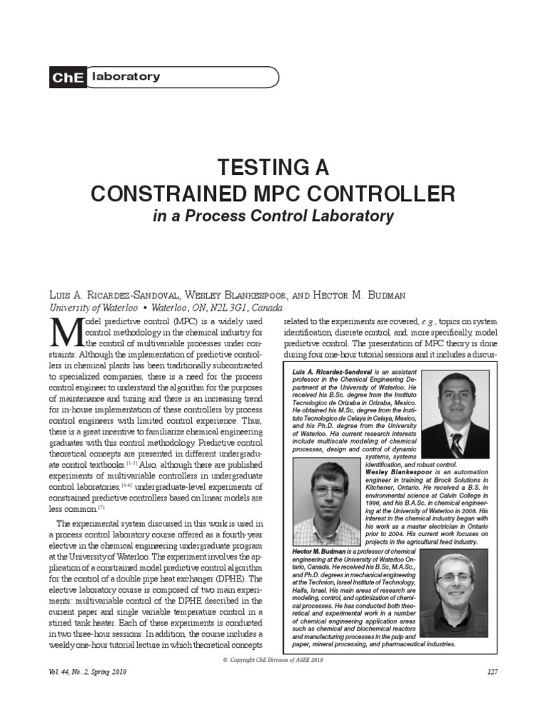 Testing A Constrained MPC Controller in A Process Control Laboratory ... Testing A Constrained MPC Controller in A Process Control Laboratory ...