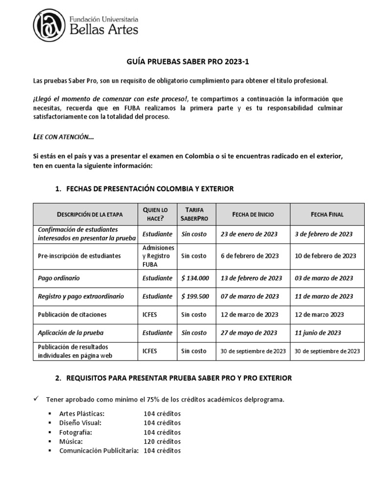 Guía Saber Pro 2023: Fechas y Requisitos | PDF | Negocios | Finanzas y ...