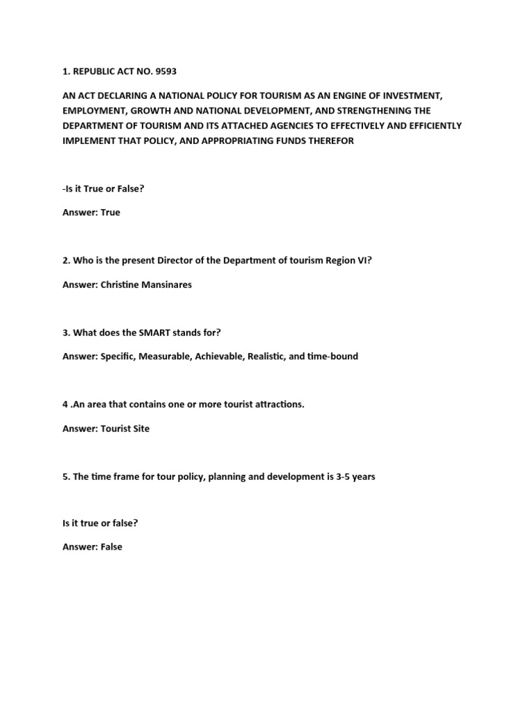 Tourism Policy Quiz | PDF