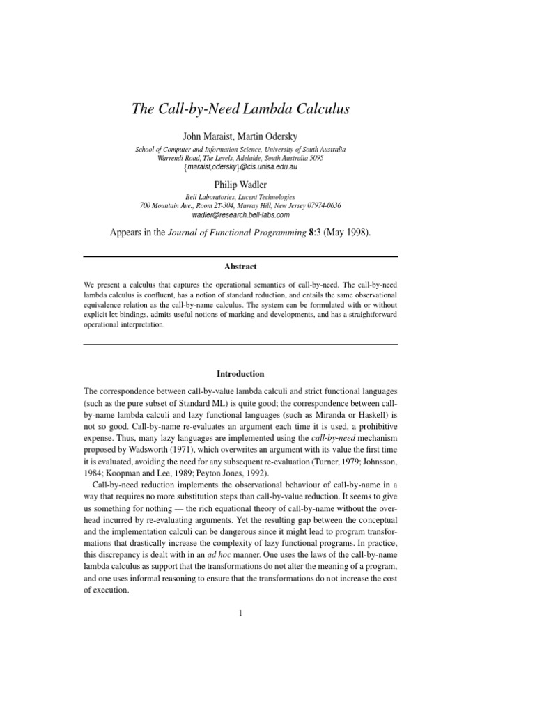 The Call-by-Need Lambda Calculus | PDF | Functional Programming ... The Call-by-Need Lambda Calculus | PDF | Functional Programming ...
