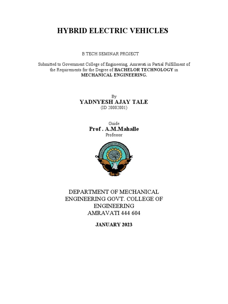 Seminar Report Yadnyesh | PDF | Hybrid Vehicle | Hybrid Electric Vehicle