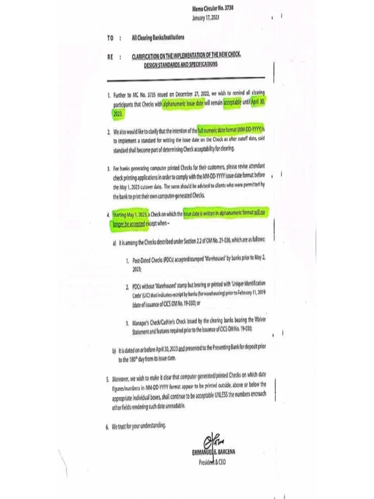 Philippine Clearing House Corp. Memo Circular No 3738 | PDF