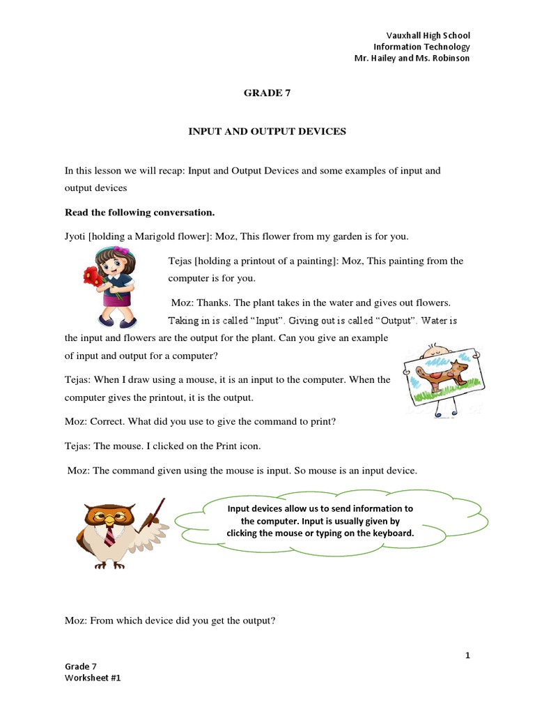 Output Devices Worksheet | PDF