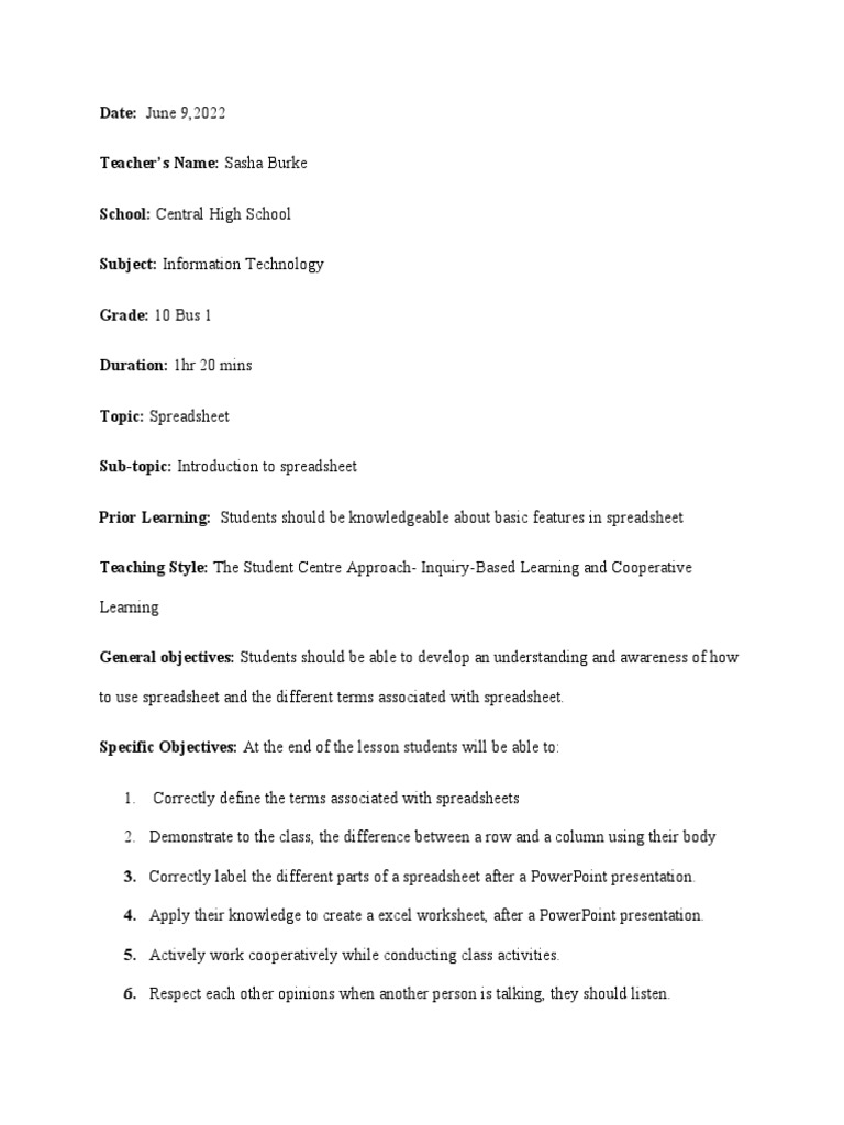 Introduction To Spreadsheet Pdf Spreadsheet Worksheet