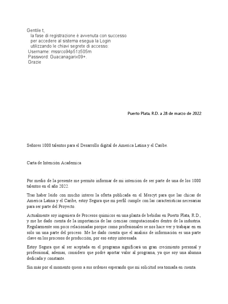 Carta de Intencion | PDF | Crecimiento personal y profesional | Negocios