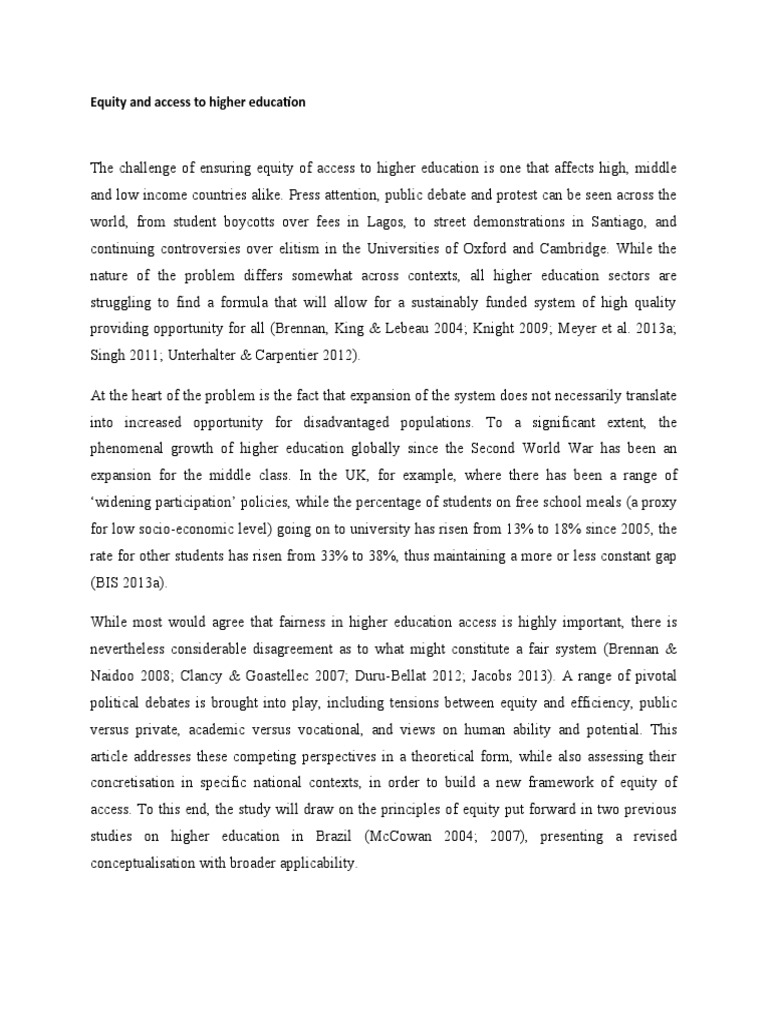 Equity and Access To Higher Education | PDF