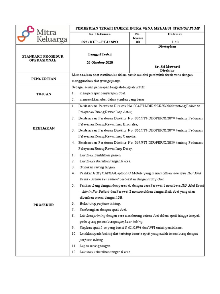 Pemberian Terapi Injeksi Intra Vena Melalui Syringe Pump | PDF