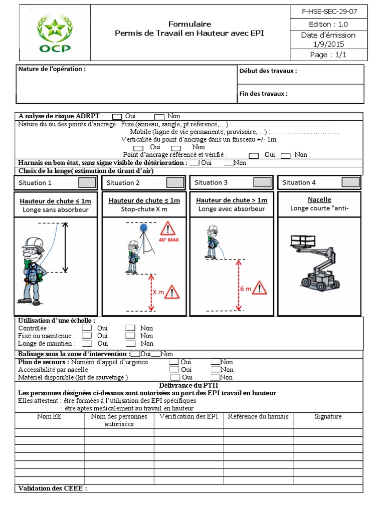 F HSE SEC 29 07 - Permis de Travail en Hauteur | PDF
