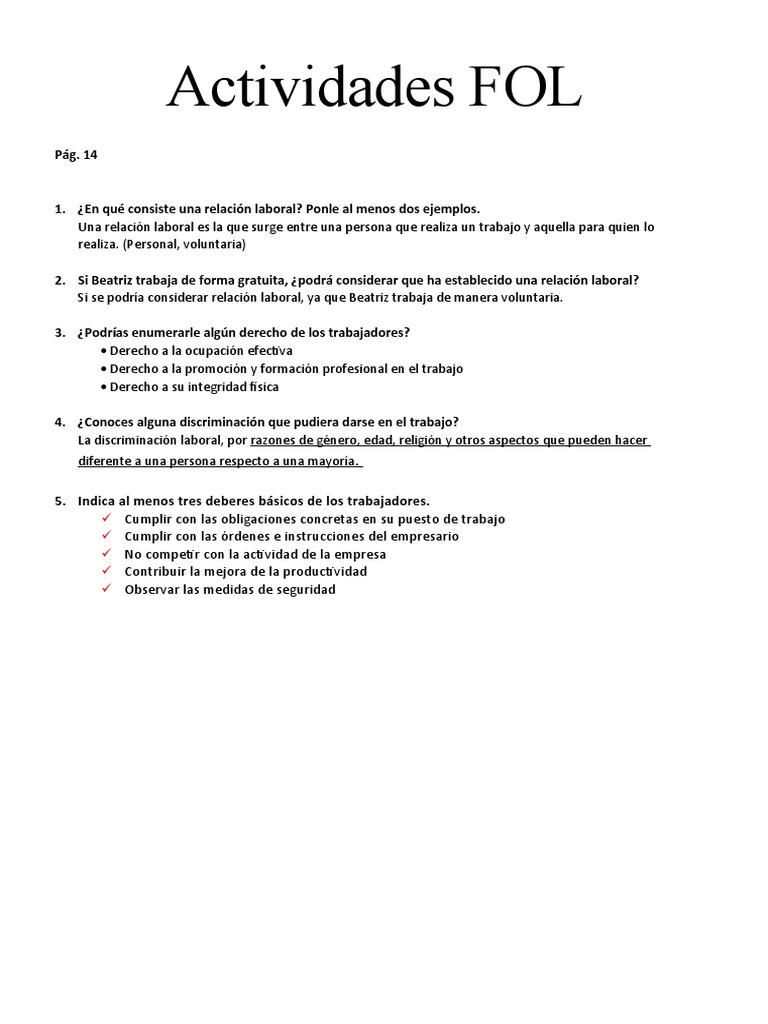 Actividades FOL y Derechos Laborales | PDF