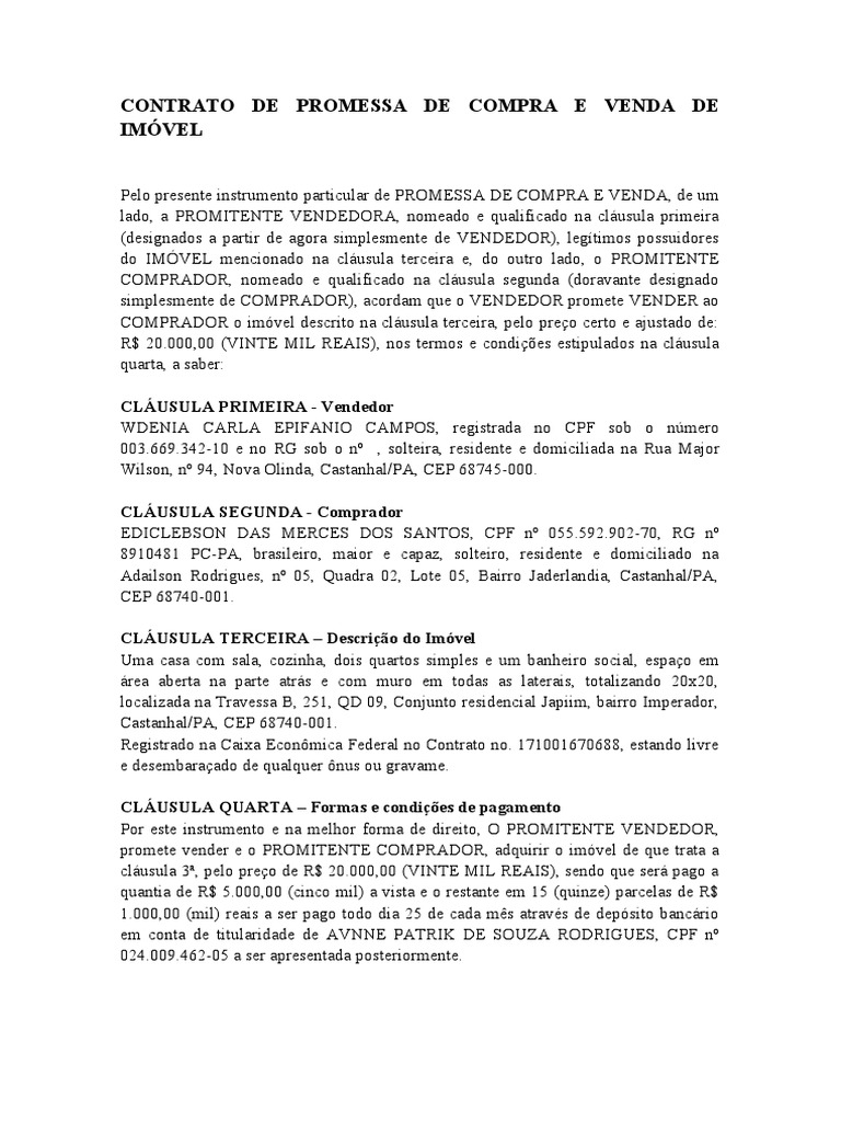 Contrato Promessa de Compra e Venda - Avnne | PDF | Impostos | Economias