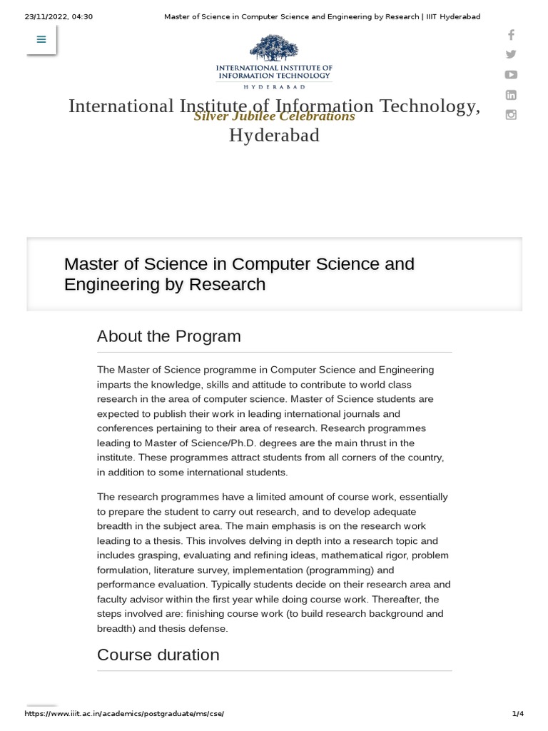 Master of Science in Computer Science and Engineering by Research ...