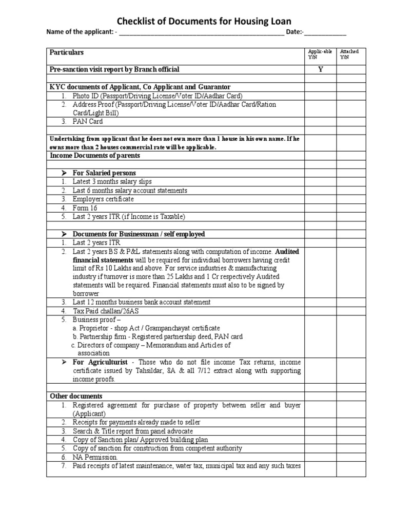 Checklist Housing Loan | PDF | Deed | Loans
