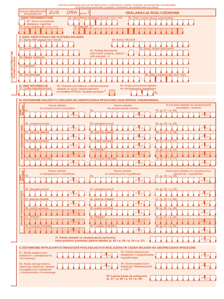 Zus Dra Deklaracja Rozliczeniowa | PDF