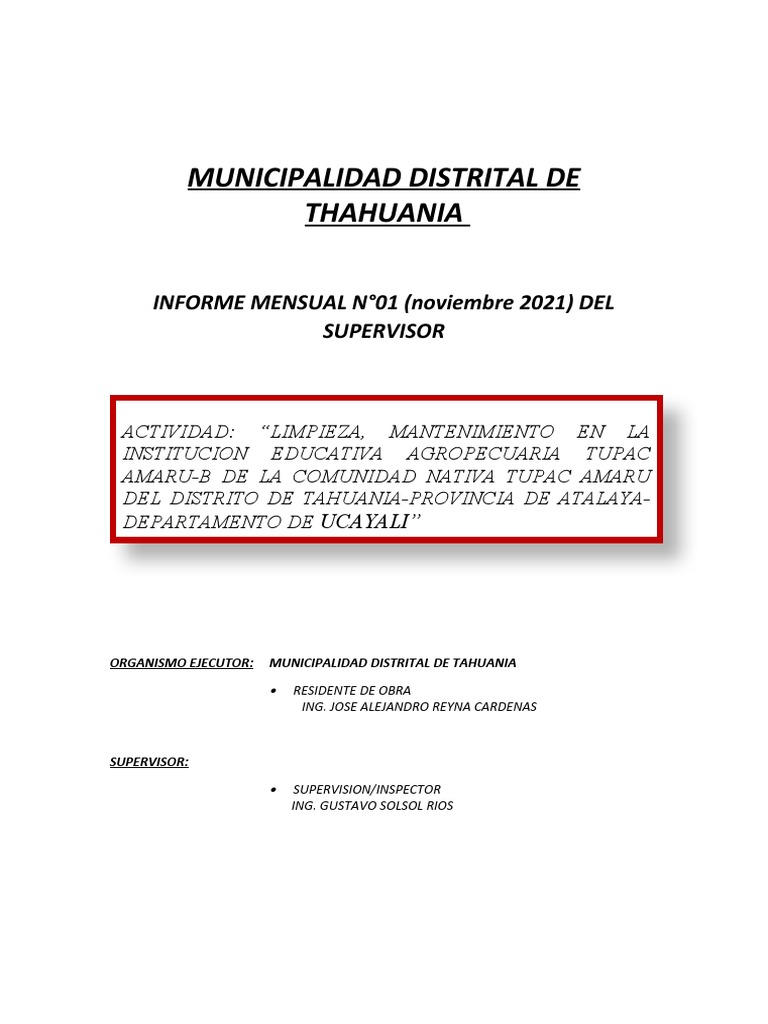 Informe Mensual de Supervisión 2021 | PDF