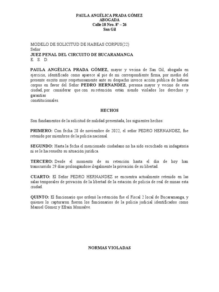 Habeas Corpus - Paula Prada | PDF | Habeas corpus | Principios éticos