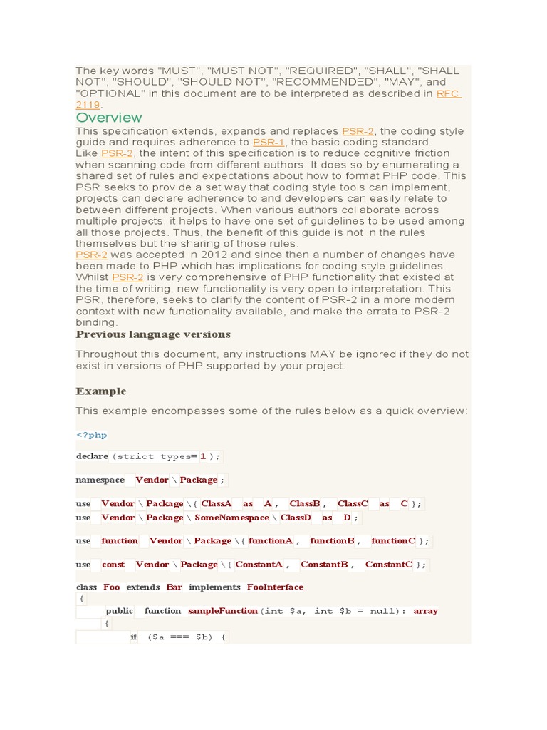 PSR 12 | PDF | Php | Parameter (Computer Programming) PSR 12 | PDF | Php | Parameter (Computer Programming)