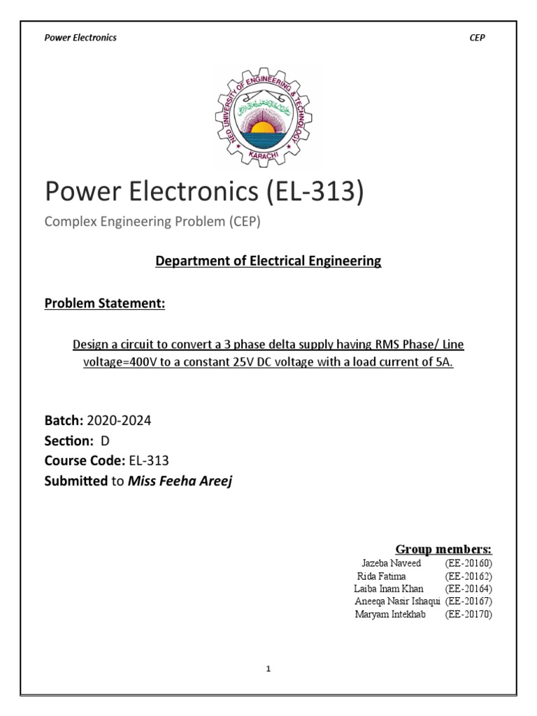 Power Electronics (EL-313) : Complex Engineering Problem (CEP) | PDF ...