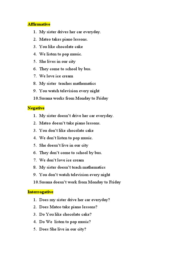 Affirmative, Negative, Interrogative Statements | PDF