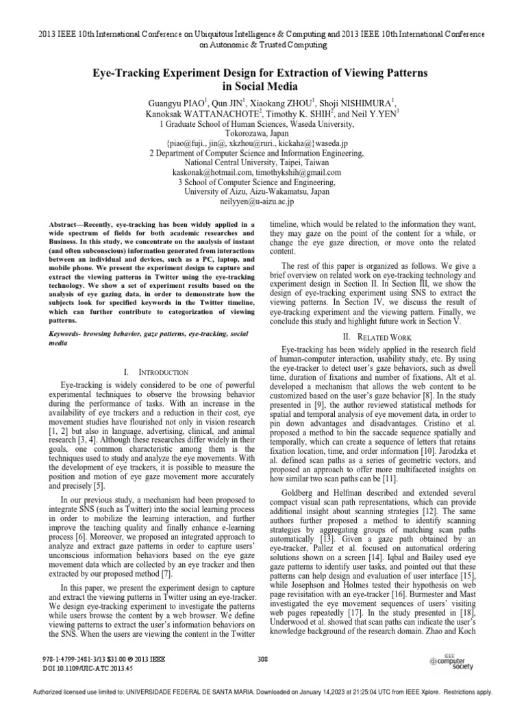 Eye-Tracking Experiment Design For Extraction of Viewing Patterns in ...