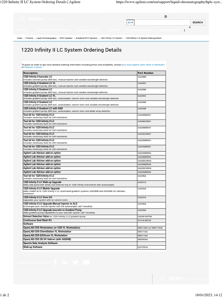 Agilent 1220 Infinity II Ordering Guide | PDF | High Performance Liquid ...