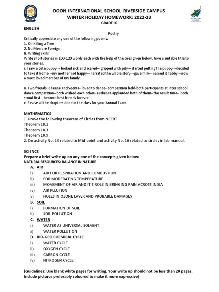 Circular 20221226094354 Winter Holiday Homework Class 9 2022-23 | PDF ...