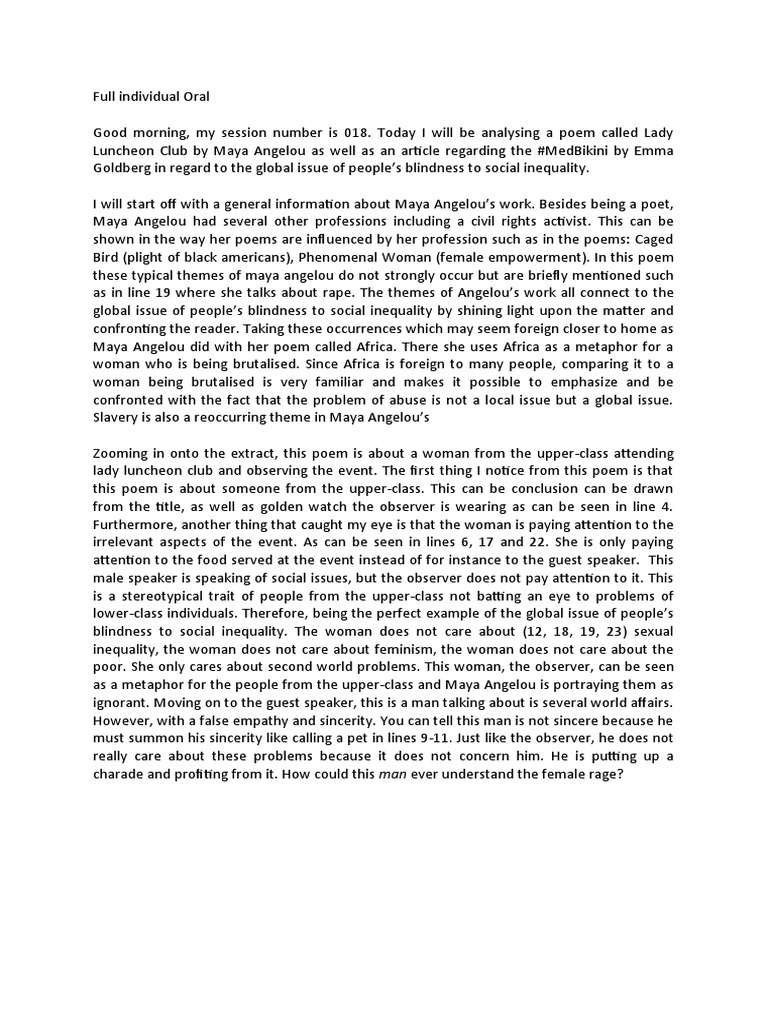 Full Individual Oral | PDF | Maya Angelou