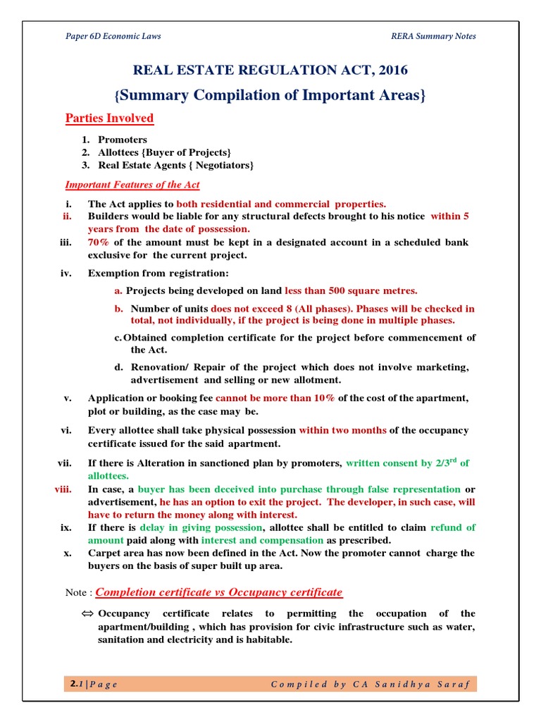 2.1-2.5 RERA Summary Notes Nov20 | PDF | Justice | Crime & Violence