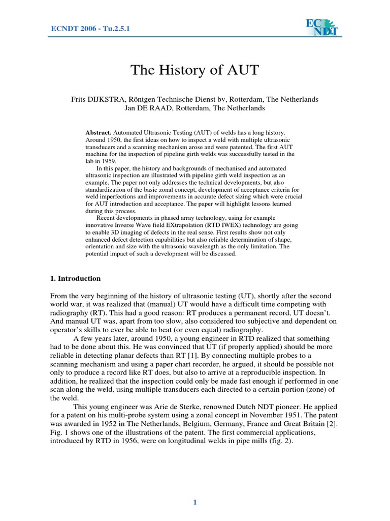 The History of AUT | PDF | Nondestructive Testing | Welding