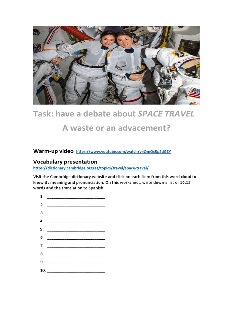 Space Travel Debate: Pros and Cons | PDF