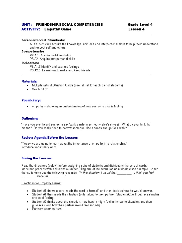 Empathy Game 1 | PDF | Empathy | Social Skills Empathy Game 1 | PDF | Empathy | Social Skills