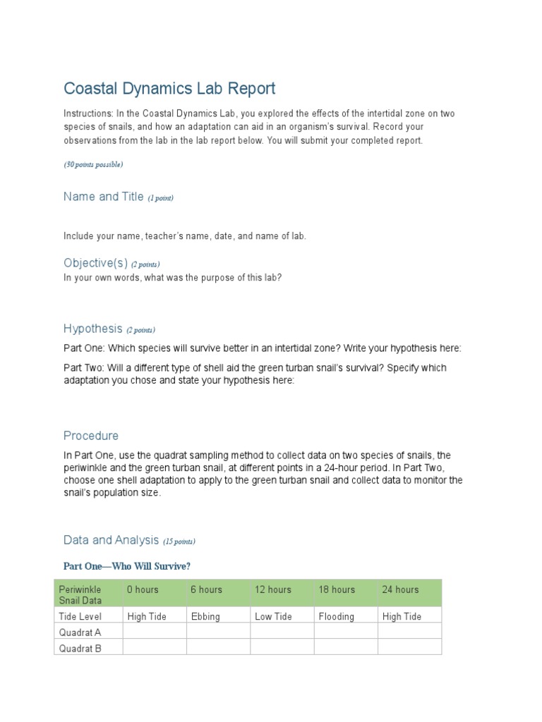 Coastal Dynamics Lab Report | Download Free PDF | Tide | Scientific Method