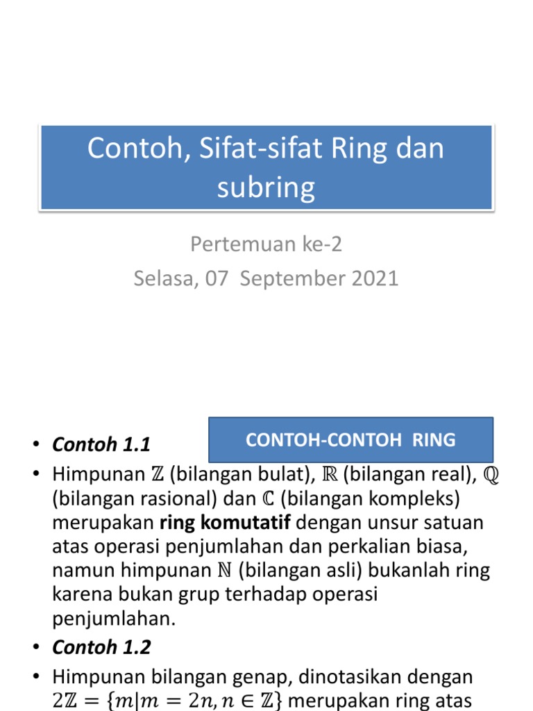070921-Pertemuan 2-Sifat-Sifat Ring Dan Subring | PDF | Metode & Bahan Ajar | Sains & Matematika