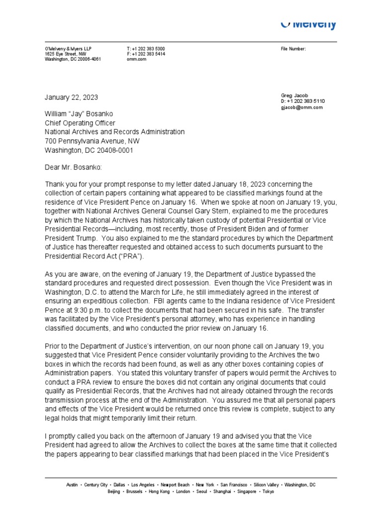 Greg Jacob Letter To National Archives On Jan. 22 | PDF | Presidents Of ...