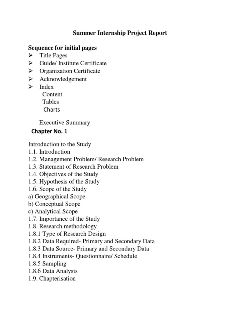 Outline For Summer Internship Project | PDF