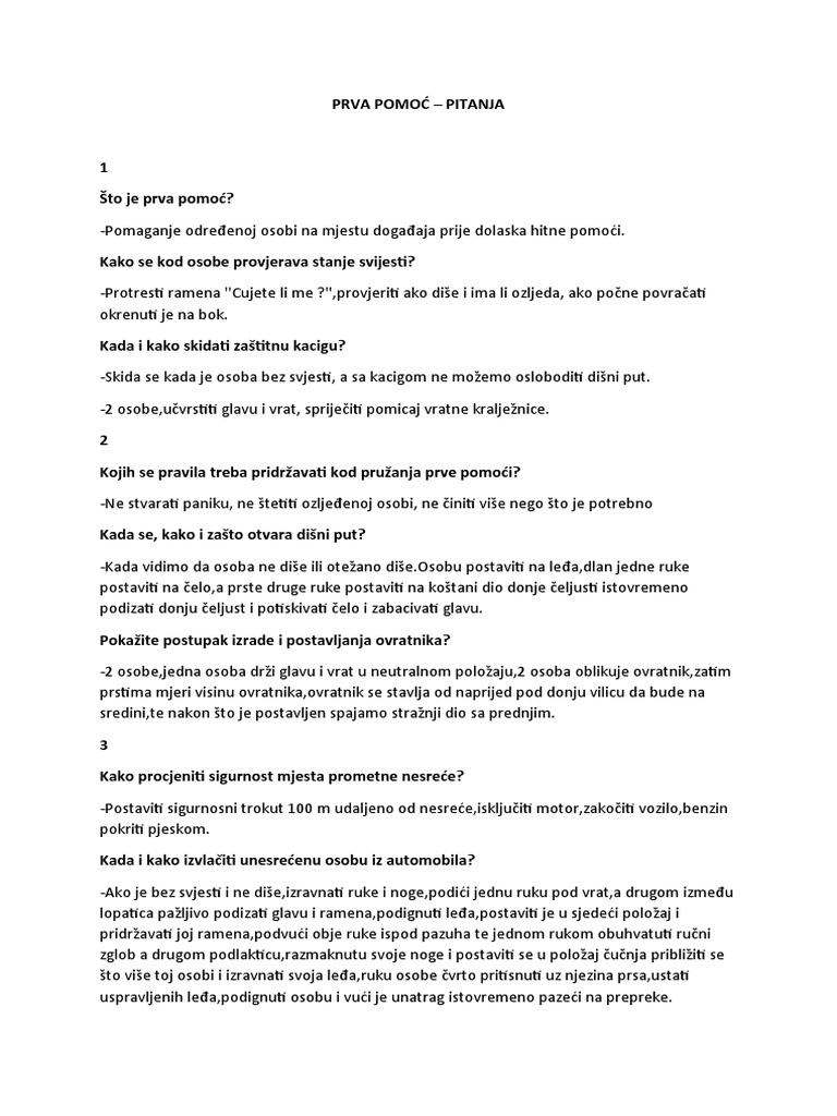 Prva Pomoć - Pitanja | PDF
