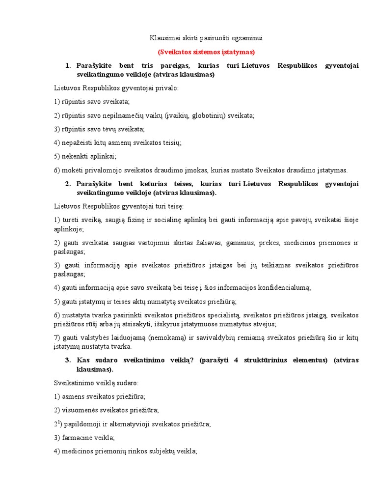 Klausimai Skirti Pasiruošti Egzaminui | PDF