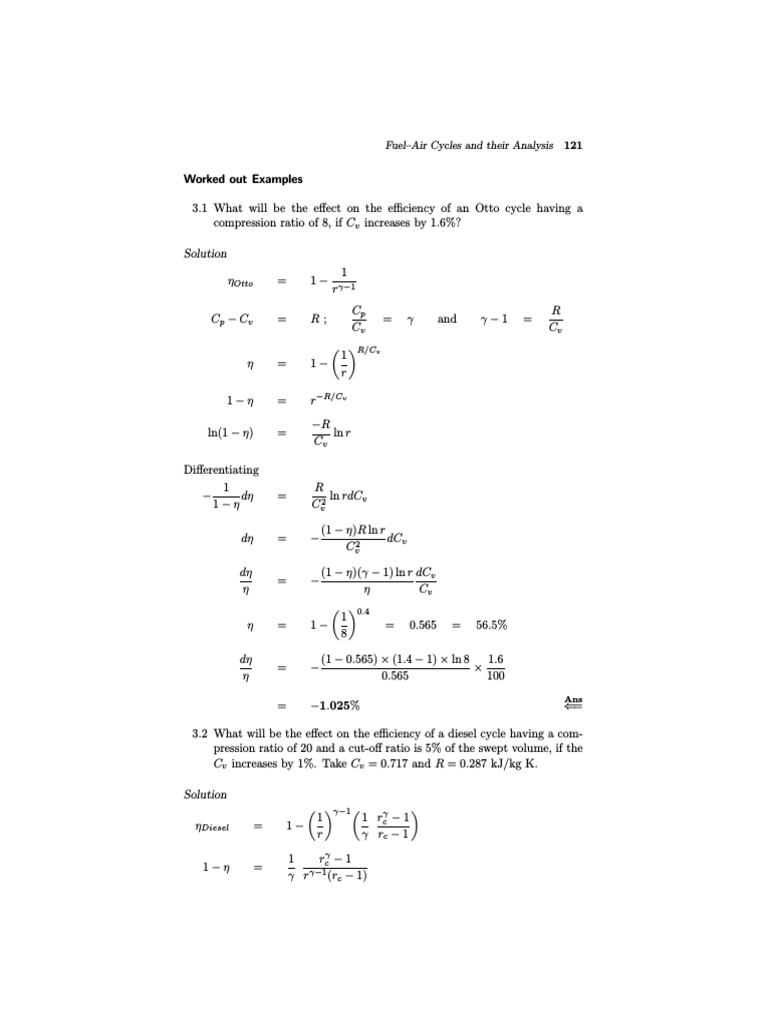 Fuel Air Cycle Worked Example and Worksheet | PDF | Internal Combustion ...