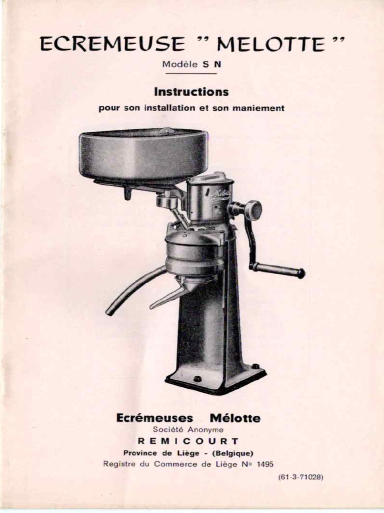 Ecrémeuse Mélotte SN Mode D'emploi | PDF
