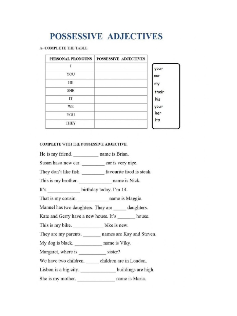 Adjetivos Posesivos | PDF