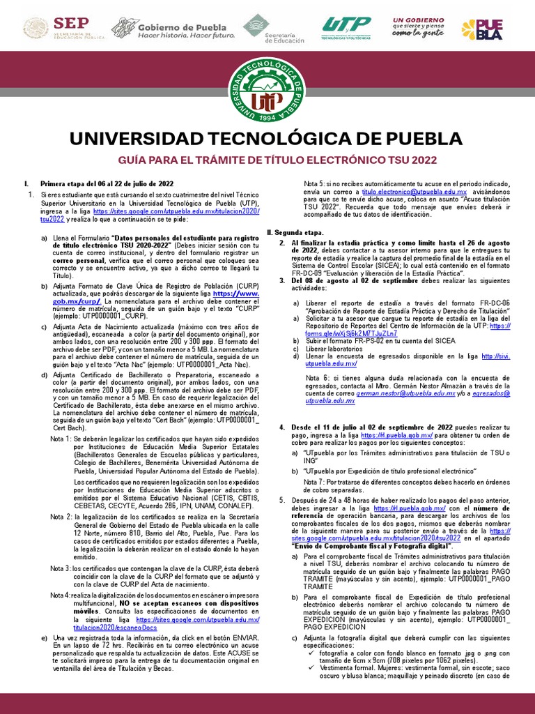 Guía completa para el trámite de titulación electrónica TSU 2022 en la Universidad Tecnológica ...