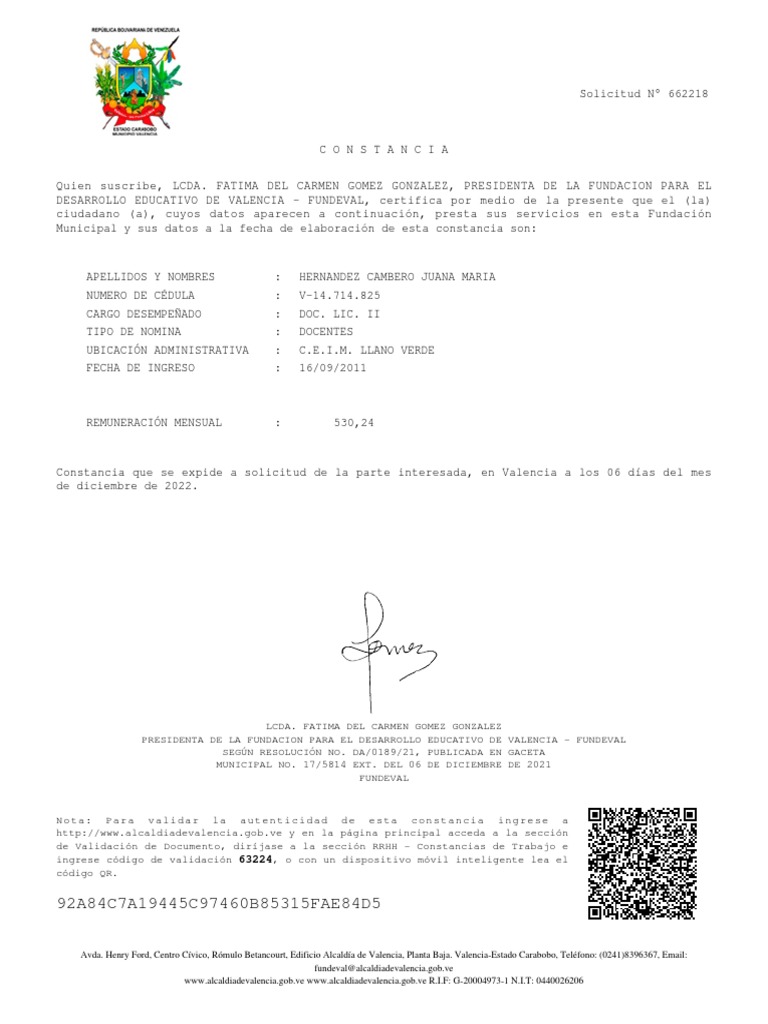 Constancia Laboral FUNDEVAL | PDF