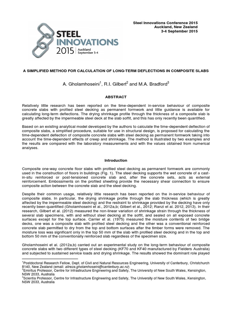 LONG-TERM DEFLECTIONS IN COMPOSITE SLABS - Gholamhoseini | PDF | Creep ...