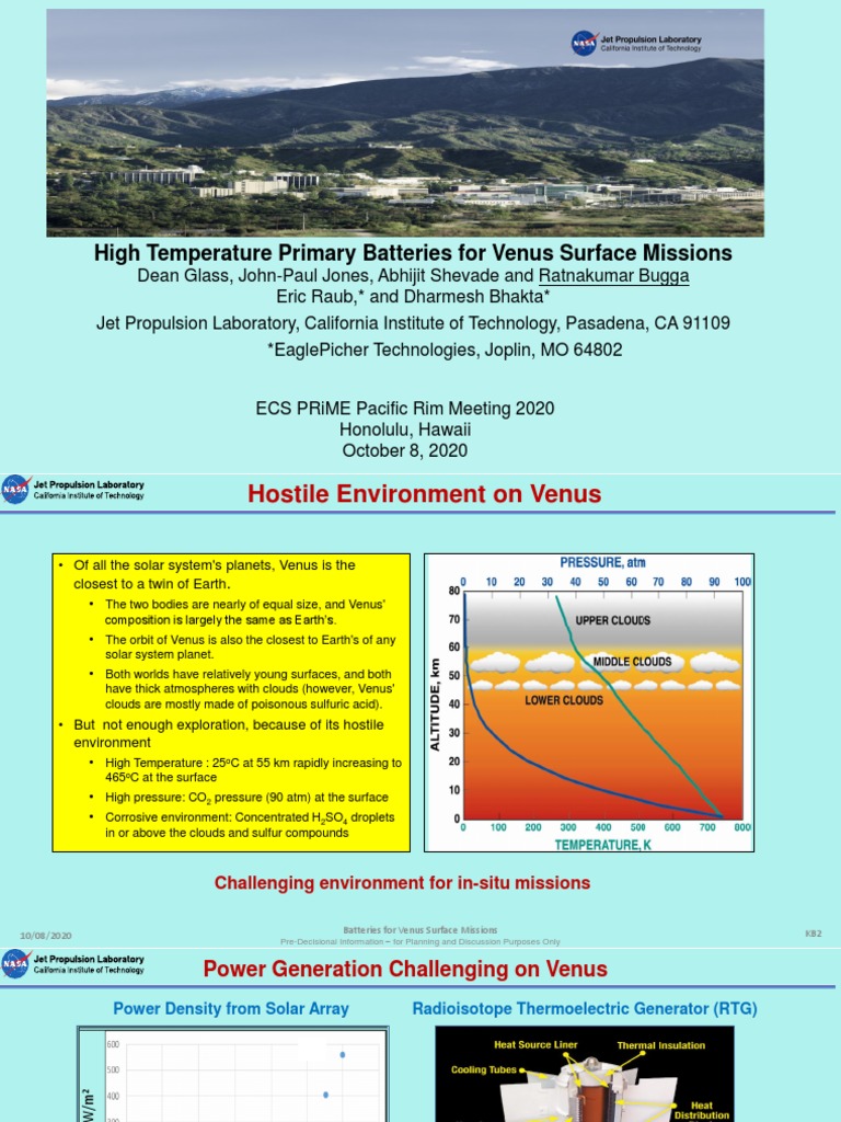 High Temperature Primary Batteries For Venus Surface Missions | PDF ...