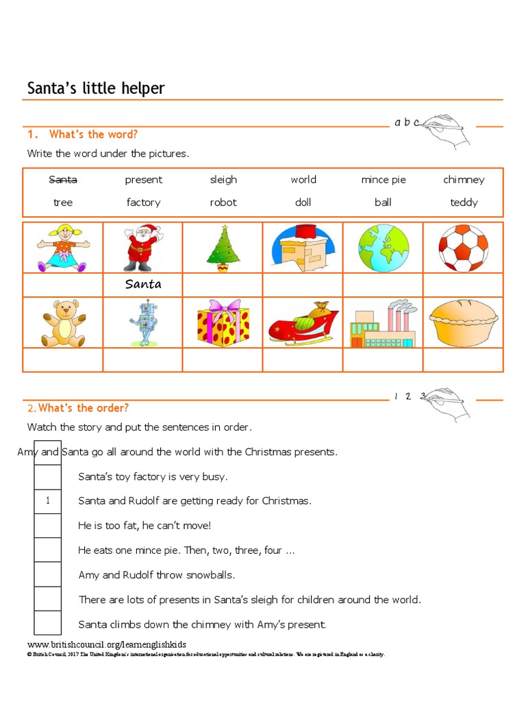 Short Stories Santas Little Helper Worksheet | PDF | Santa Claus ...