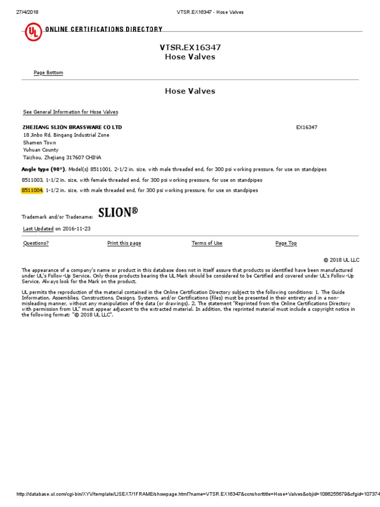 UL Valvula Angular - SLION | PDF