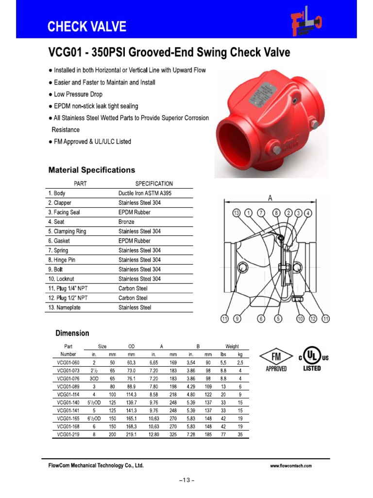 Valv. Check Swing Ranurada VCG01 Flowcom | PDF