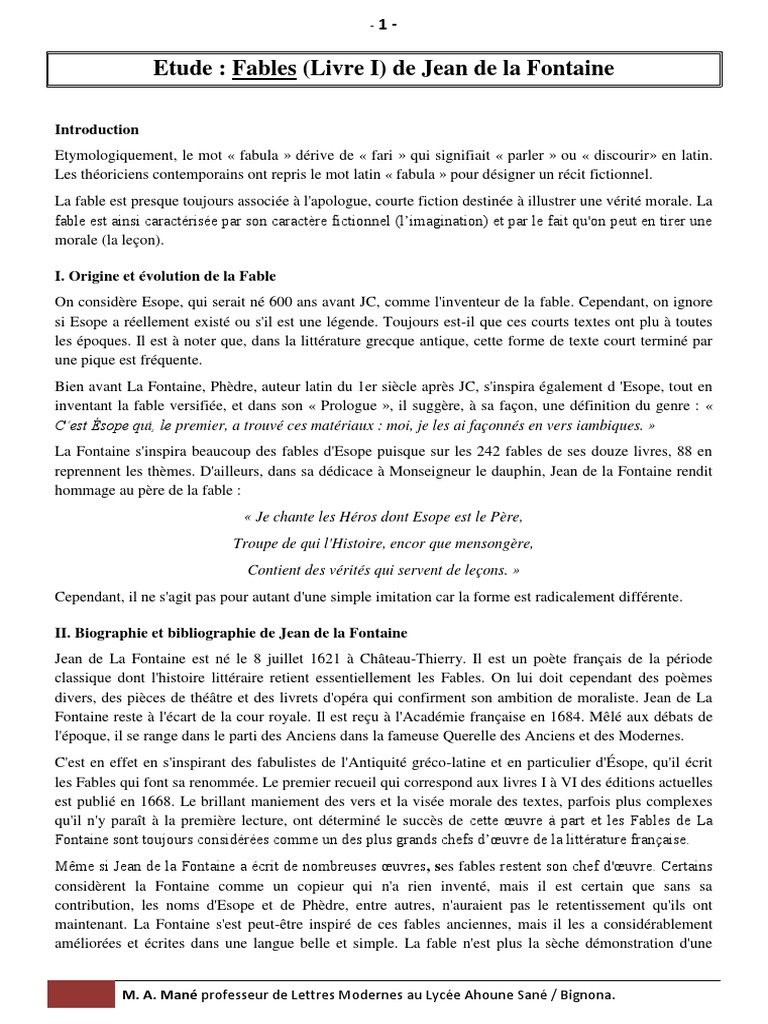 Etude Fables, Livre 1 | PDF | Fable | Ésope