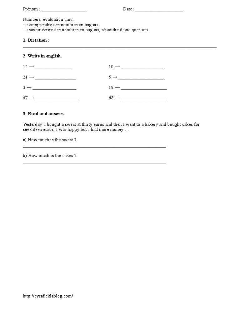 Évaluation Anglais CM2 à Imprimer | PDF